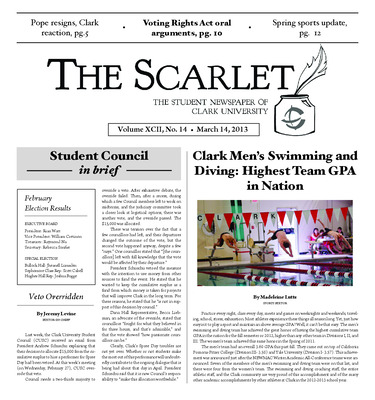 "The Scarlet - Volume XCII, No. 14 (March 14, 2013)" by Scarlet Staff